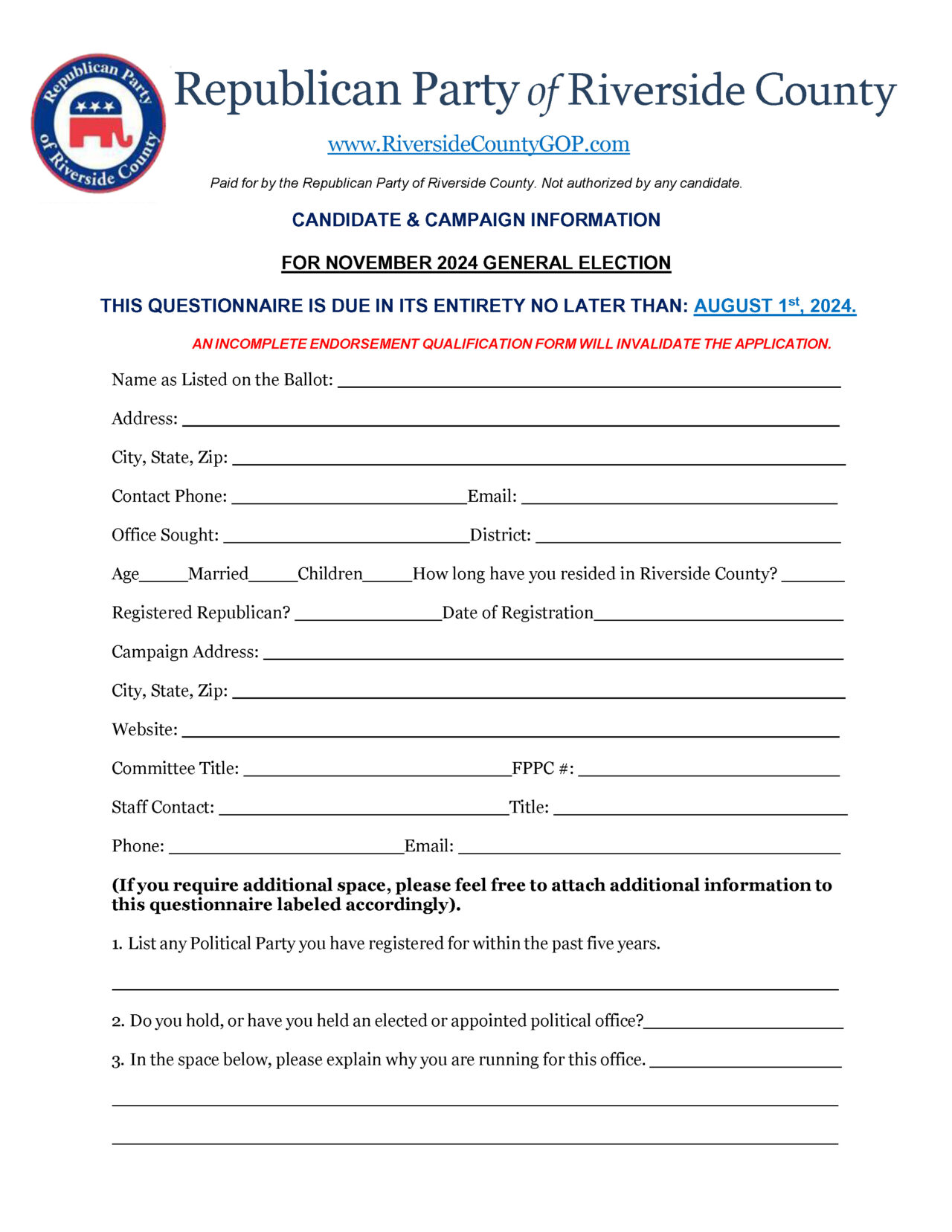 For Candidates - Republican Party of Riverside County